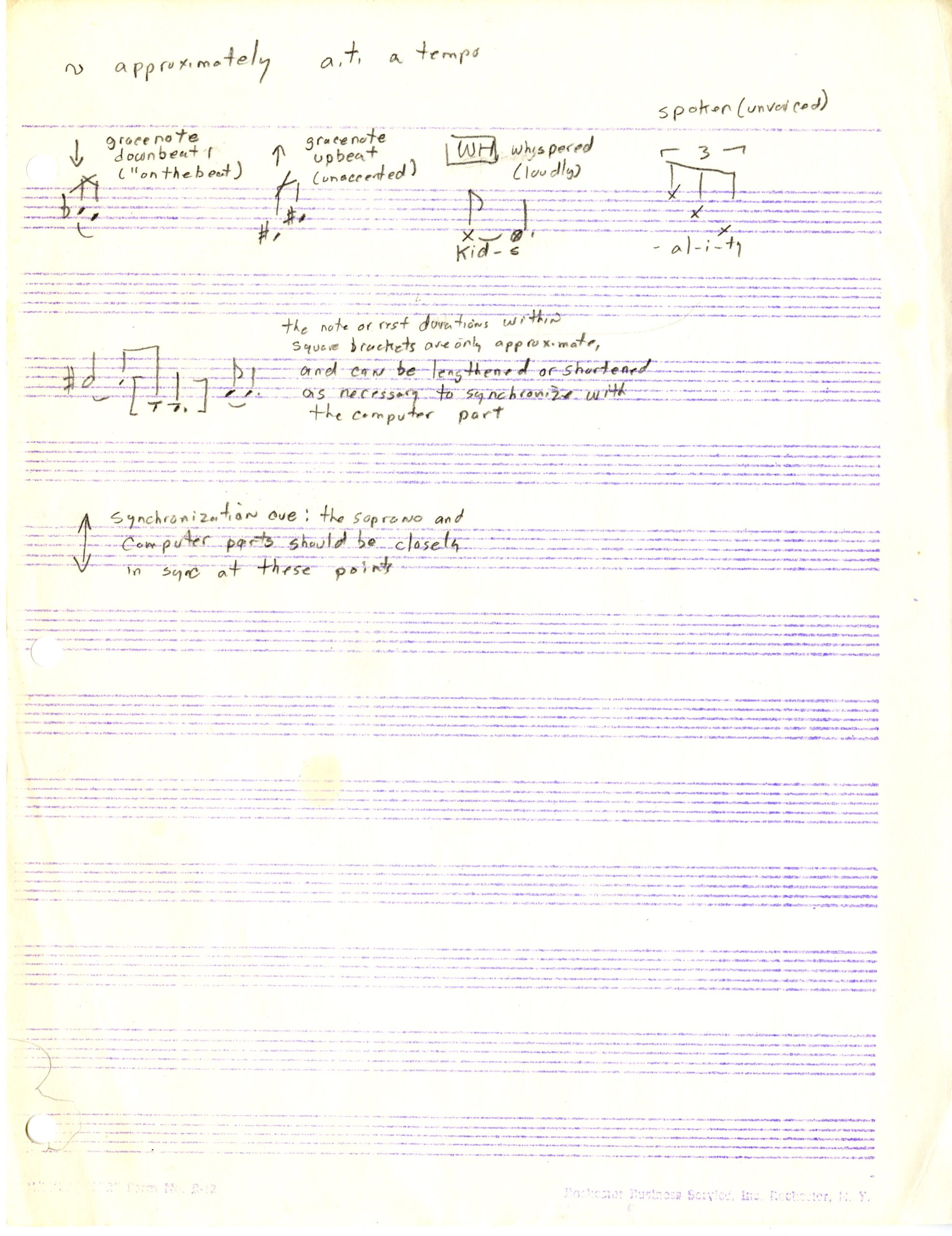 Diaspora, pencil draft of performance notes – Sibley Music Library