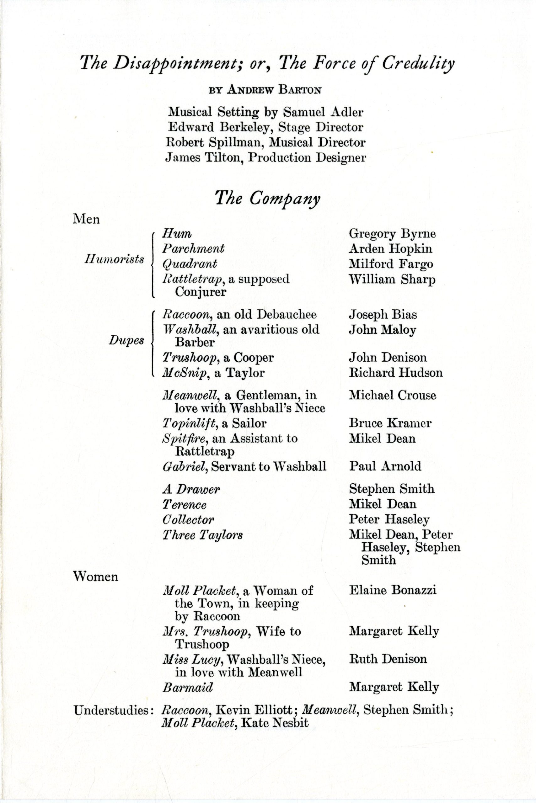 Oct 24th-30th: Reconstruction of ballad opera The Disappointment (1767 ...
